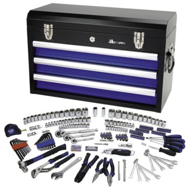 Mechpro Blue Tool Kit with 3 Drawer Chest 1/4In, 3/8In & 1/2In Drive ...