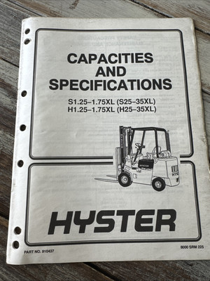 HYSTER FORKLIFT Capacity Specification Book MANUAL S-25/30/35-XL H-25 ...