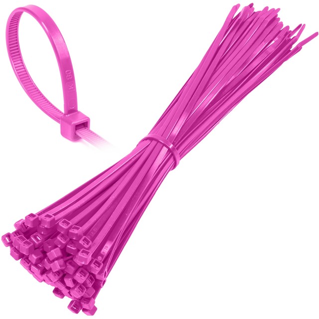 25x Fluorescent Pink Cable Ties 200x4.8mm Electrical Plastic Cord Wire ...