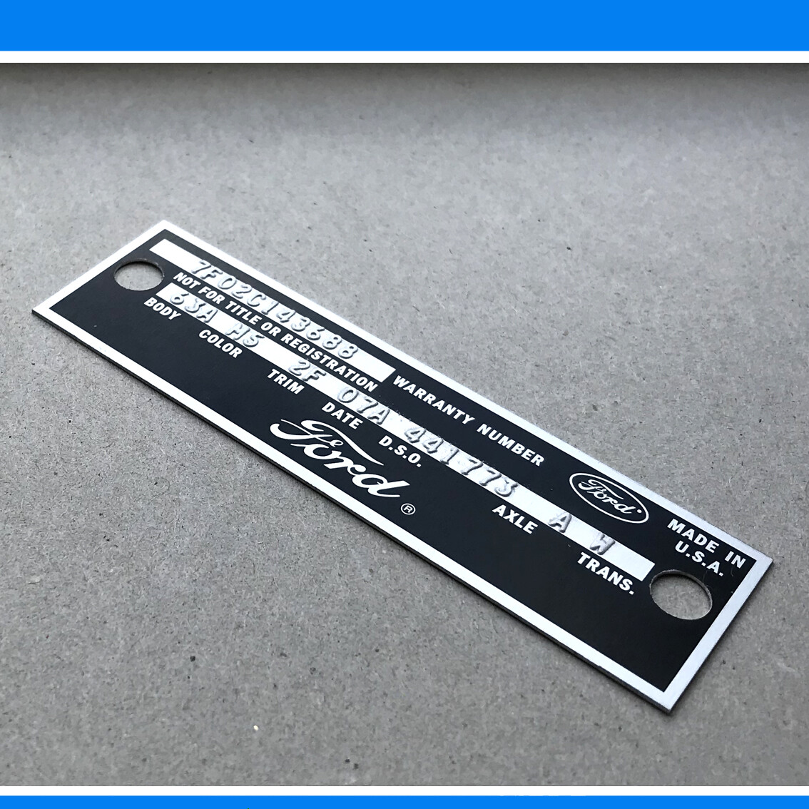 FORD DATA PLATE DOOR TRIM OPTION TAG MUSTANG THUNDERBIRD FAIRLANE ...