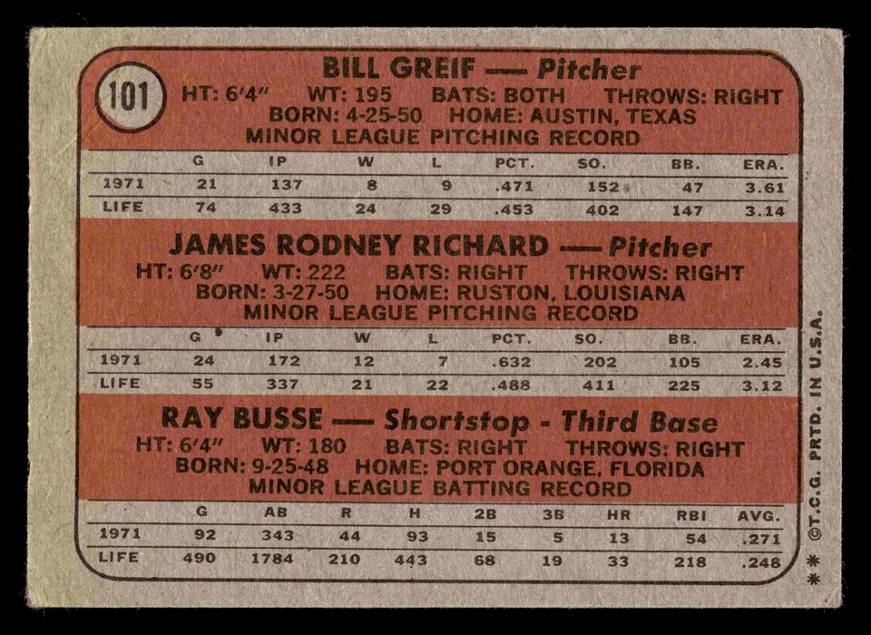 1972 Topps Houston Astros Rookies (Greif / J.R. Richard RC / Busse ...