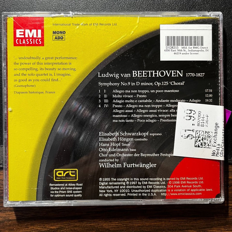 Great Recordings of the Century - BEETHOVEN - EMI Classics Symphony No ...