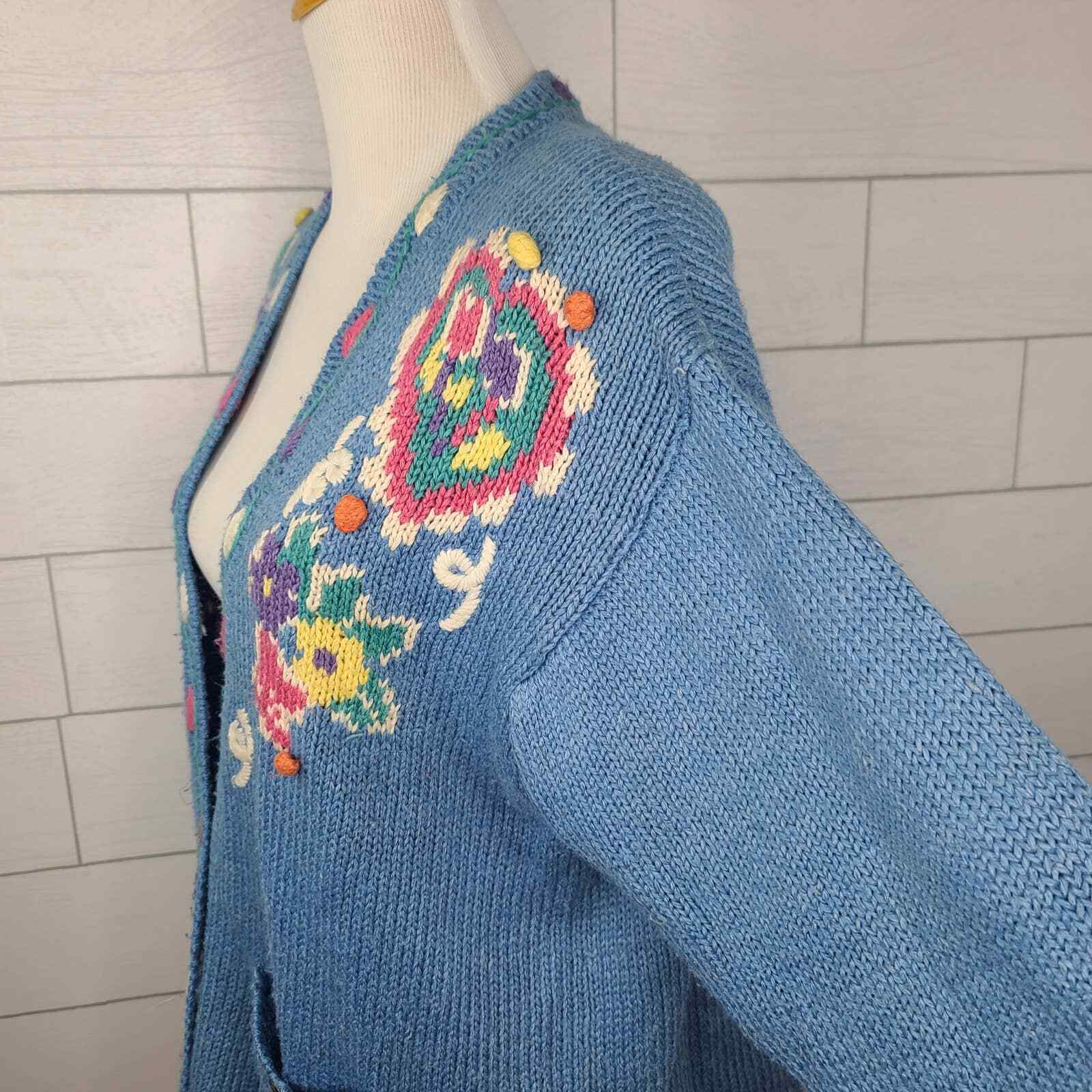 Jantzen Vintage Cardigan Blue Pink XL Spring Floral Hand Embroidered ...