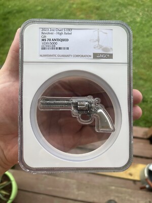 2023 Chad 2 oz Silver Revolver Gun Shaped Antiqued High Relief Coin ...