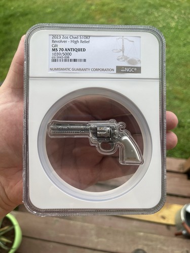 2023 Chad 2 oz Silver Revolver Gun Shaped Antiqued High Relief Coin ...