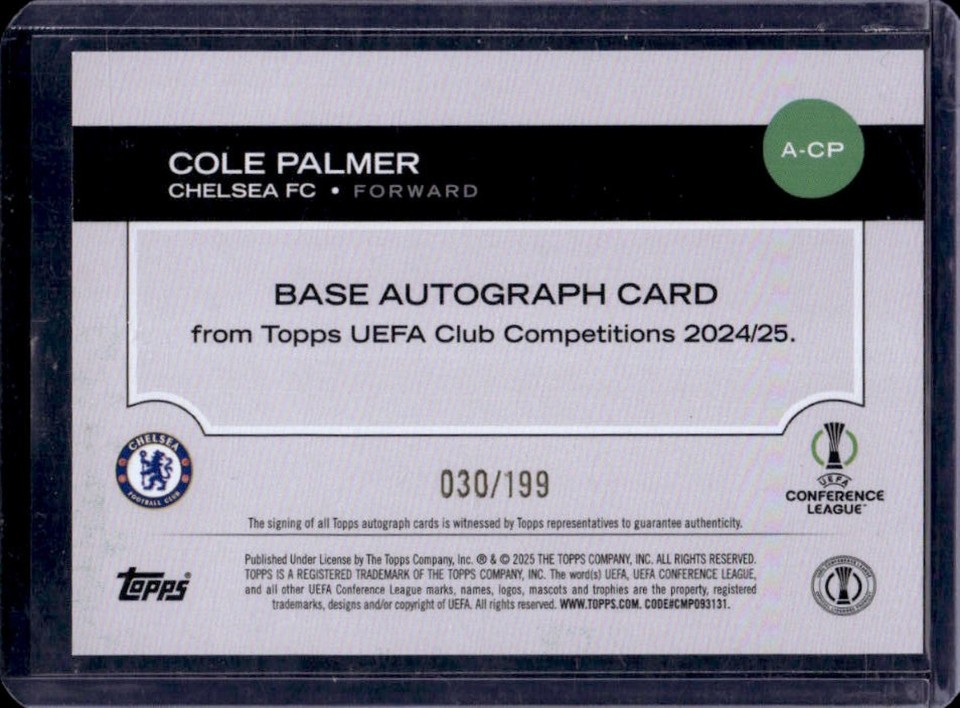 2024-25 Topps UEFA Cole Palmer Auto Neon Green Foilboard #/199 Chelsea ...