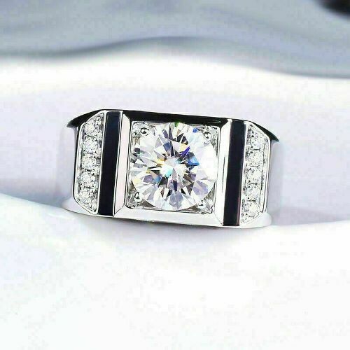 2.36 Ct Round Simulated Diamond Engagement Men's Band Ring 925 Sterling ...