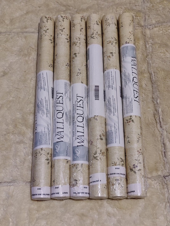 6 Wallquest Wallpaper Country Vine on Beige Faux Crackle 56 sq ft / bolt AM83404 | eBay