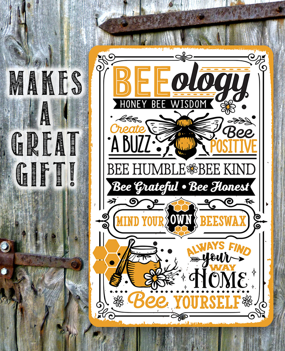 BEEology Honey Bee Wisdom Durable Metal Sign Apiary Inspirational Decor ...
