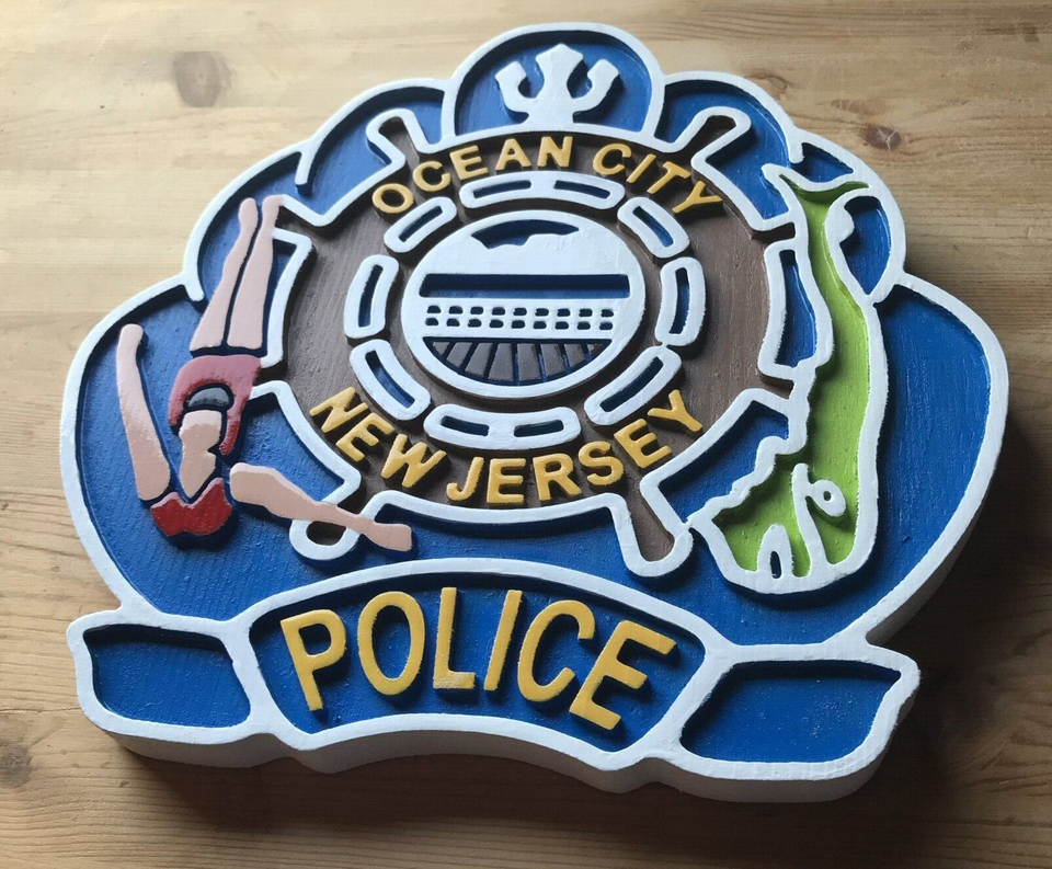 Police Ocean City New Jersey 3D routed carved wood patch plaque Sign ...