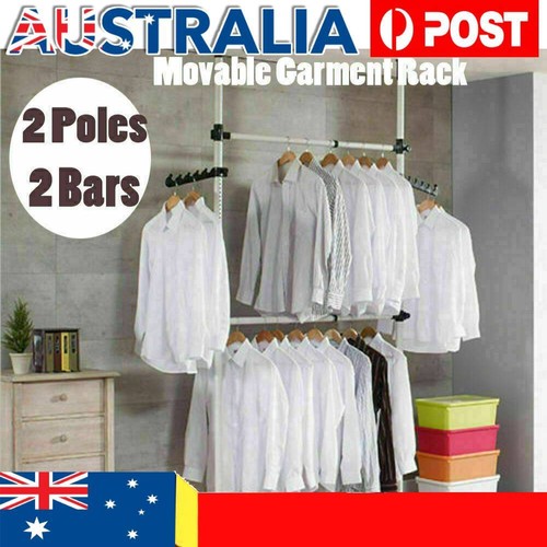 Telescopic Wardrobe Organizer Heavy Duty Movable Hanging Rail Garment ...