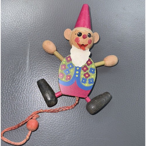 Christmas Elf Wooden Jumping Jack Vintage Toy Pull String Ornament | eBay