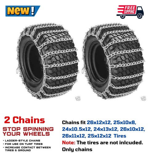 2Pcs Tire Chains 26x12x12 2-Link Spacing for Turf Tires Garden Tractor ...