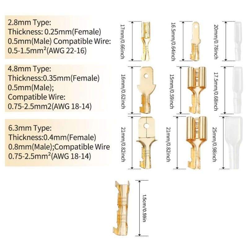 810pcs Electrical Spade Terminals Connectors Male & Female Set Crimps ...