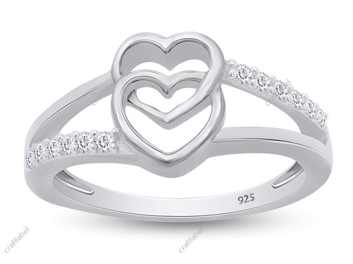 1/7ct Natural Diamond Double Heart Engagement Ring in 925 Sterling Silver | eBay
