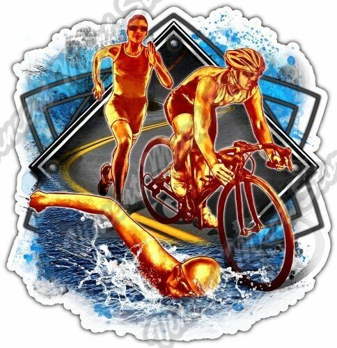 Triathlon Bike Cycle Race Trio Run Swimming Car Bumper Vinyl Sticker ...
