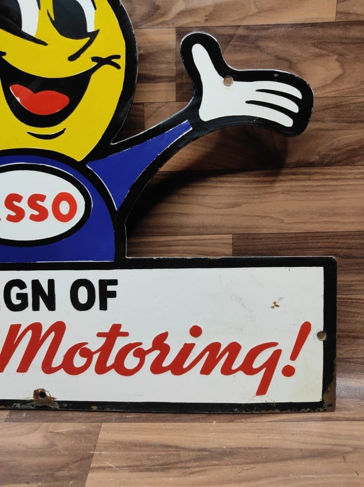 Porcelain Esso Happy Motoring Enamel Metal Sign Plate Size 24" x 20 ...