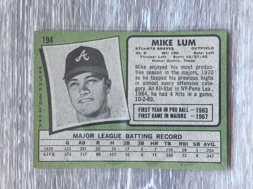 # 194 Mike Lum Atlanta Braves 1971 Topps | eBay