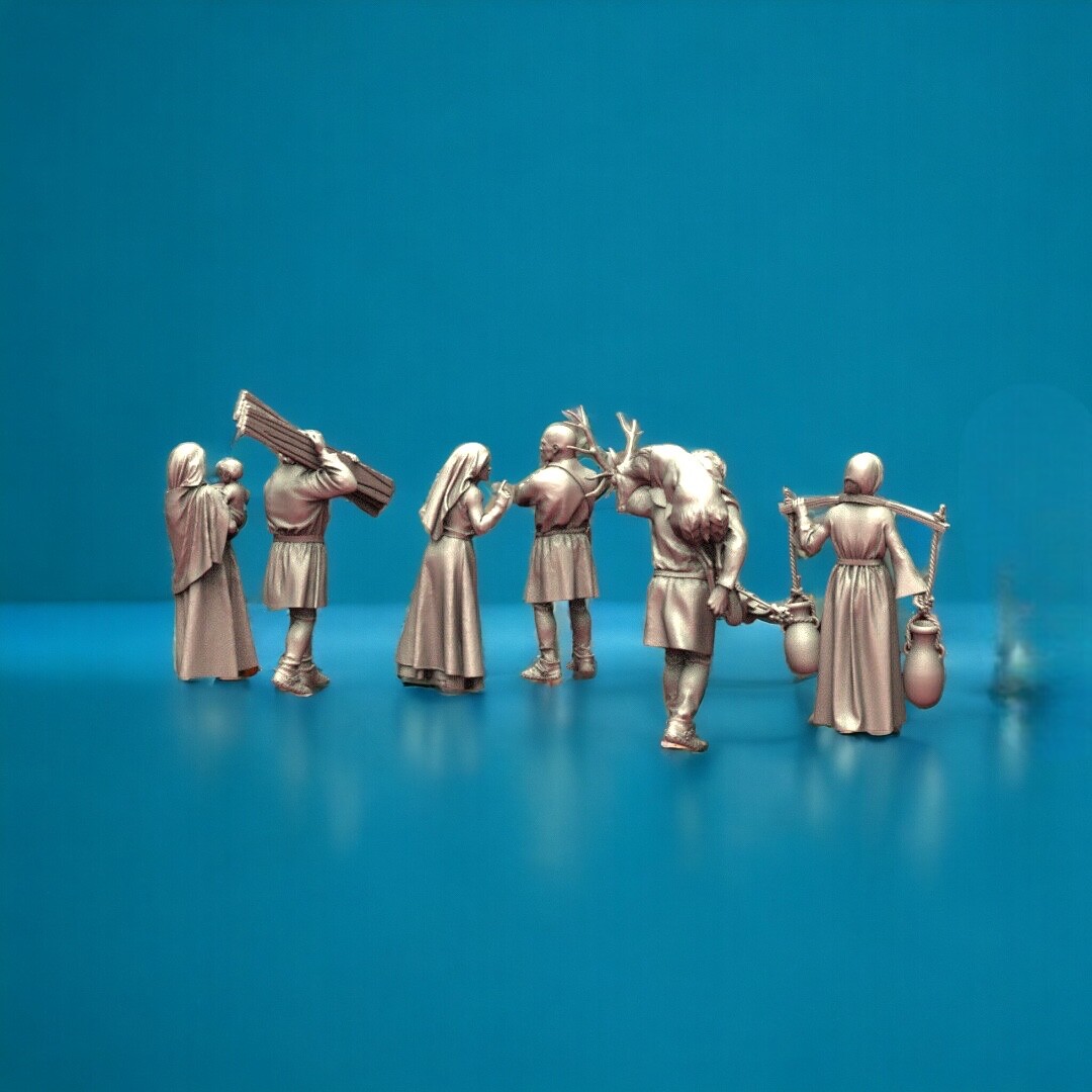 Villagers Set C - 28mm (1/56), 6 Figures, Wargames & Collectors MESBG ...