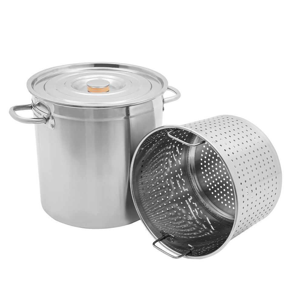 37 QT Stainless Steel Seafood Boil Pot With Basket Heavy Duty Cooking ...