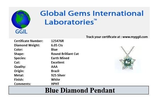 Certified 6.05Ct Blue Diamond Star Pendant-925 Silver Great Shine VIDEO ...