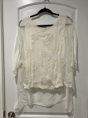 ANGELA MODA SILK MADE IN ITALY BLOUSE S EMBROIDERED FLORAL IVORY | eBay