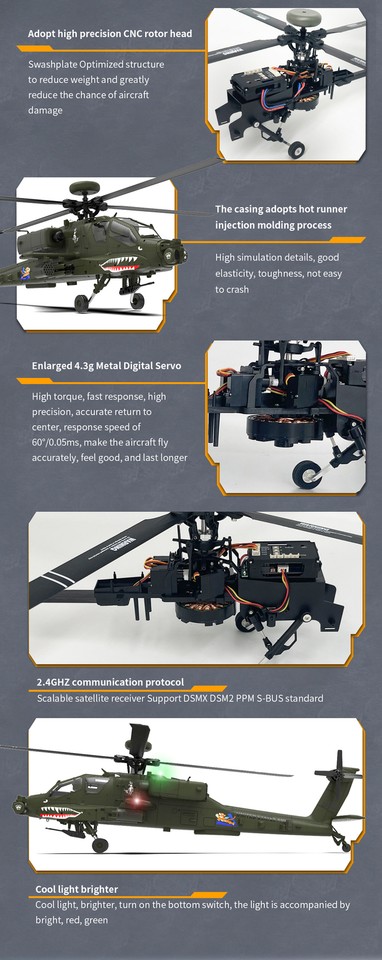 YXZNRC F11 AH-64D Apache 6-Axis Gyro 2.4G 6CH 3D RTF RC Helicopter 2 Battery | eBay