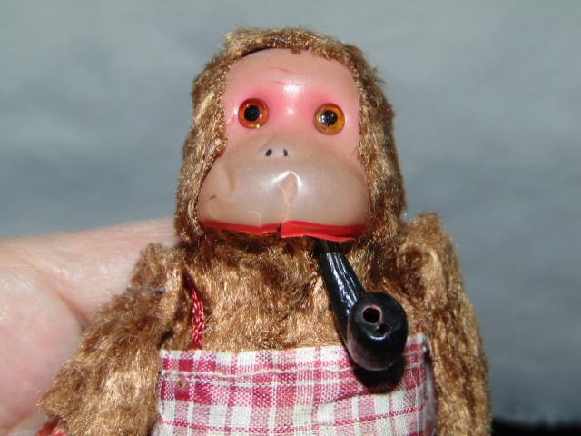 Fun Vintage CELLULOID Face Wind-Up Toy MONKEY w/PIPE & BRIEFCASE, Japan ...