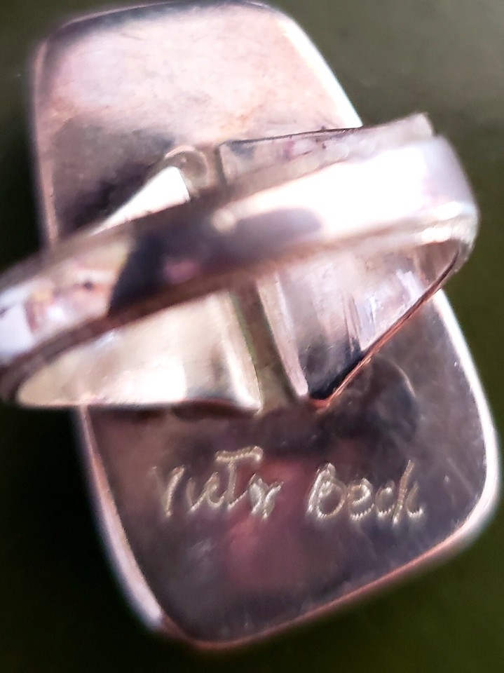 Rare Victor Beck SR Ring Jet / Channeled Turquoise & Coral on Silver ...