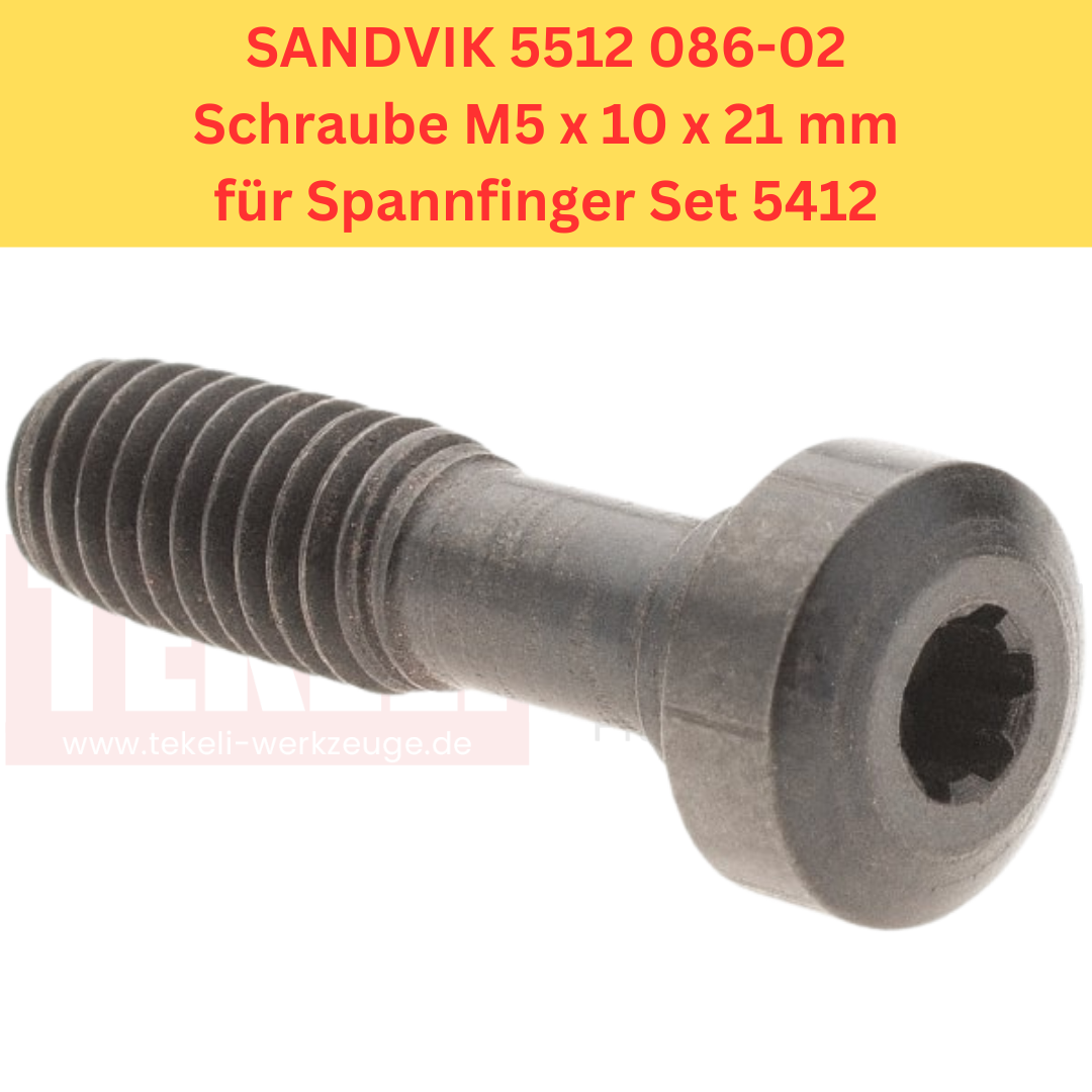5 x SANDVIK 5512 086-02 Schraube M5 x 10 x 21 mm für Spannfinger Set ...