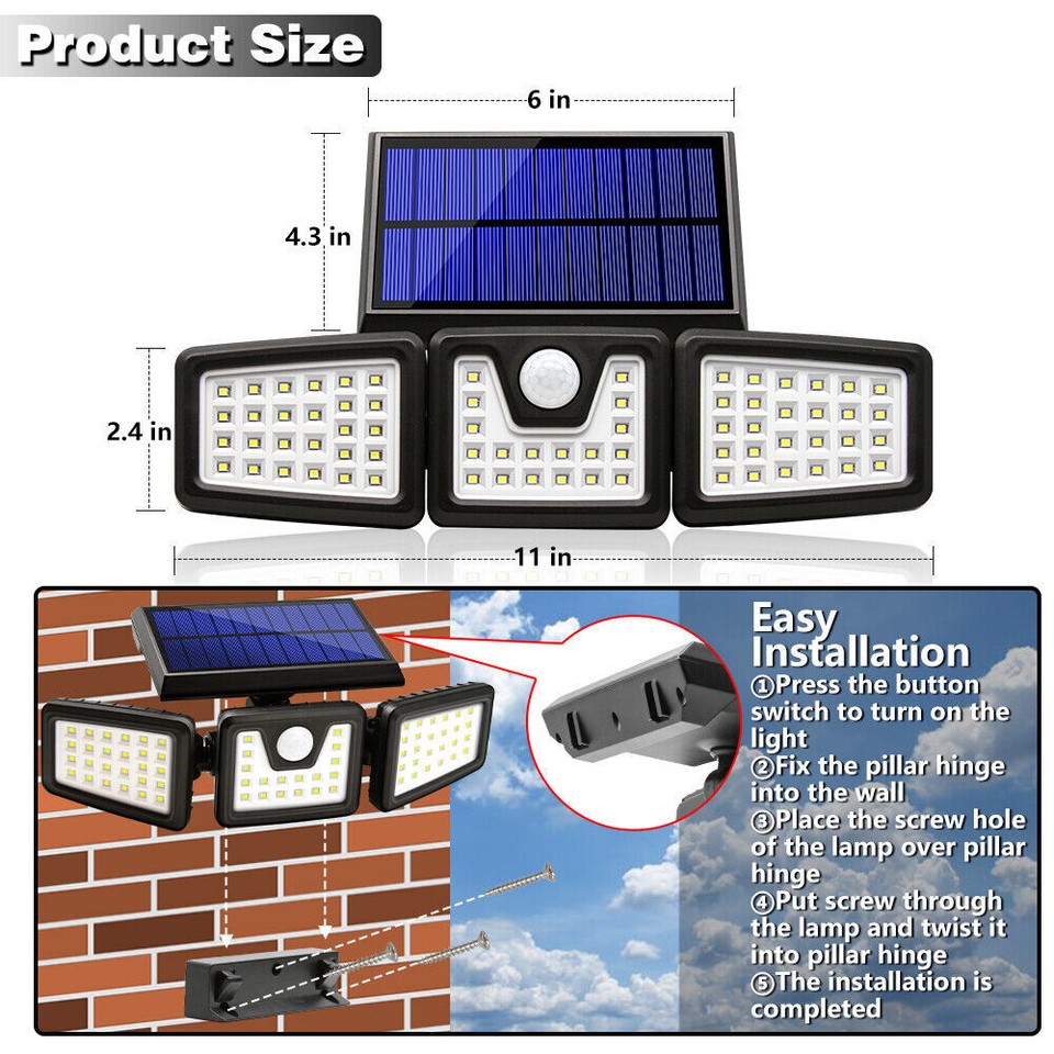 2 Pack LED Motion Sensor Solar Lights Outdoor IP65 Waterproof Security ...