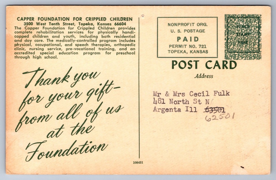 Postcard Topeka KS Capper Foundation for Crippled Children | eBay