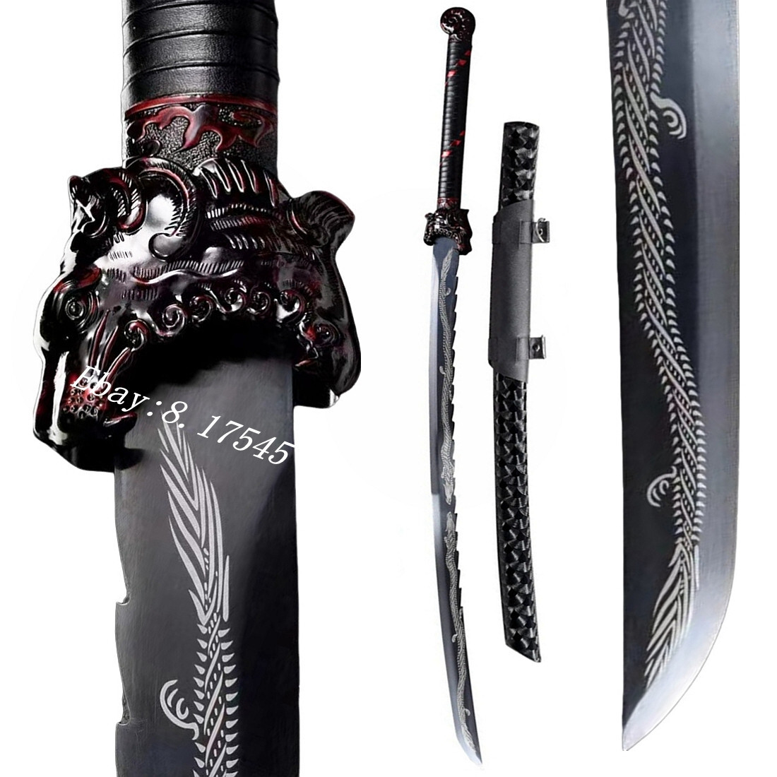 Tiger Katana WUSHU Broadsword Sword Black 1095Carbon Steel Blade Sharp ...