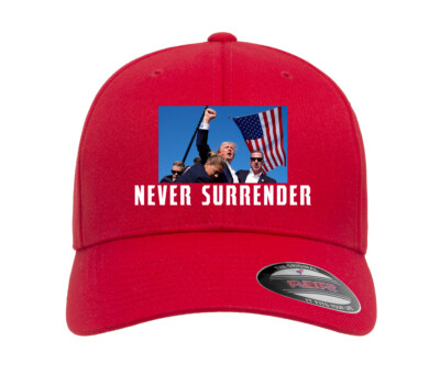 NEVER SURRENDER Trump Shooting 2024 Printed Red FlexFit Hat Curved Brim ...