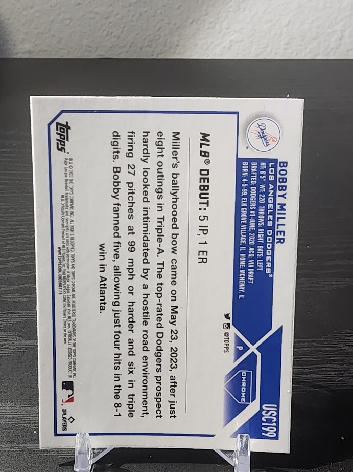 2023 Topps Chrome Update Bobby Miller Rookie Debut Base RC #USC199 ...