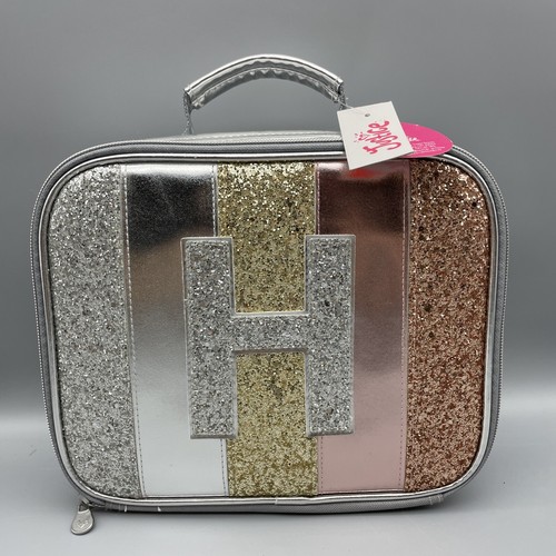 NEW JUSTICE H glitter stripe initial lunch box bag | eBay