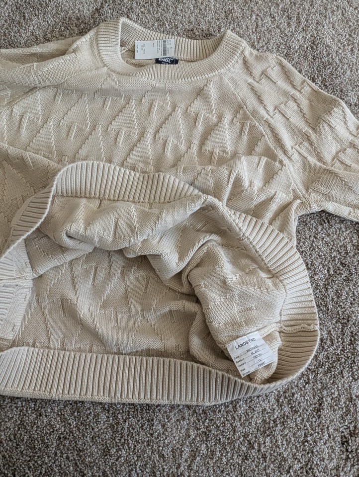 Lands End sweater drifter holiday tree pine cream ivory womens plus 1X ...