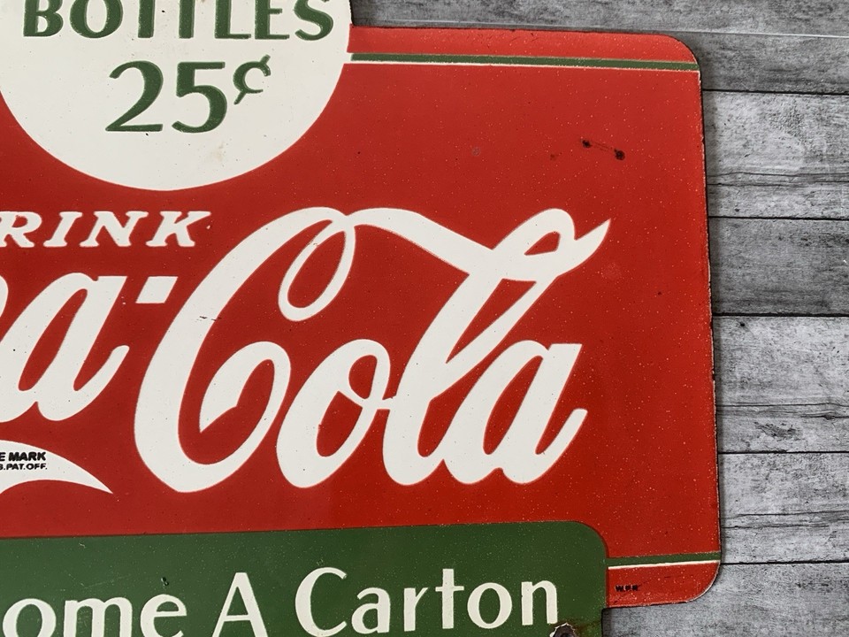 VINTAGE 12x9" Drink COCA-COLA 6 Bottles 25c SODA POP COKE PORCELAIN GAS ...