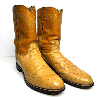 Justin Roper Ostrich Boots Men's 10.5D Brown Leather Hand Crafted USA ...