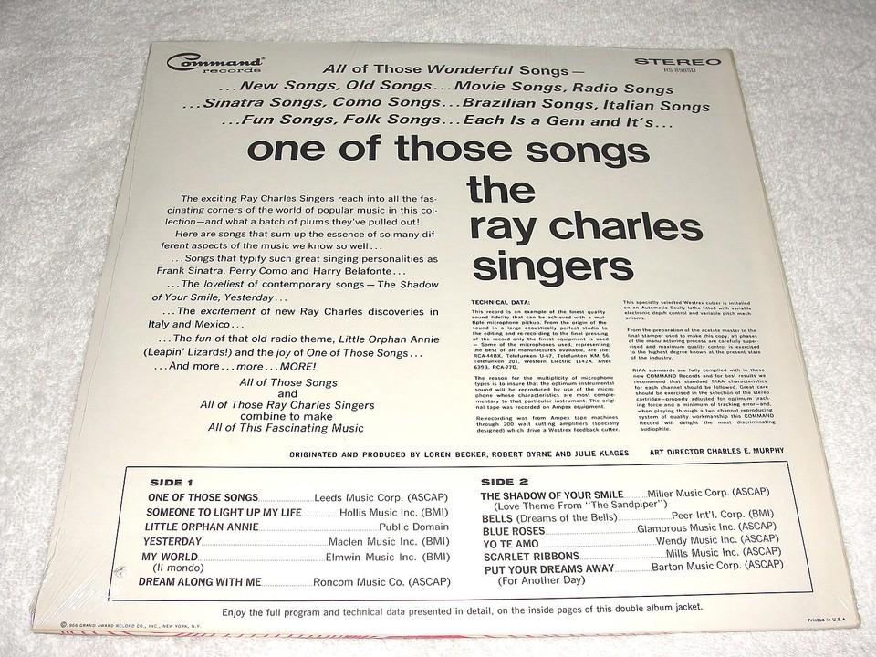 Ray Charles Singers, The "One of Those Songs" 1966 Pop LP, SEALED ...