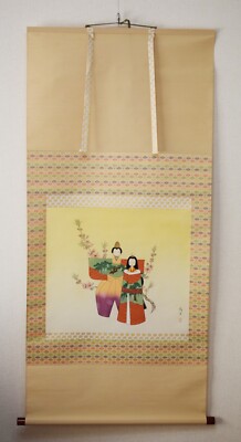 Antique JIKU hanging scroll Hinamatsuri Japanese Festival Painting by ...