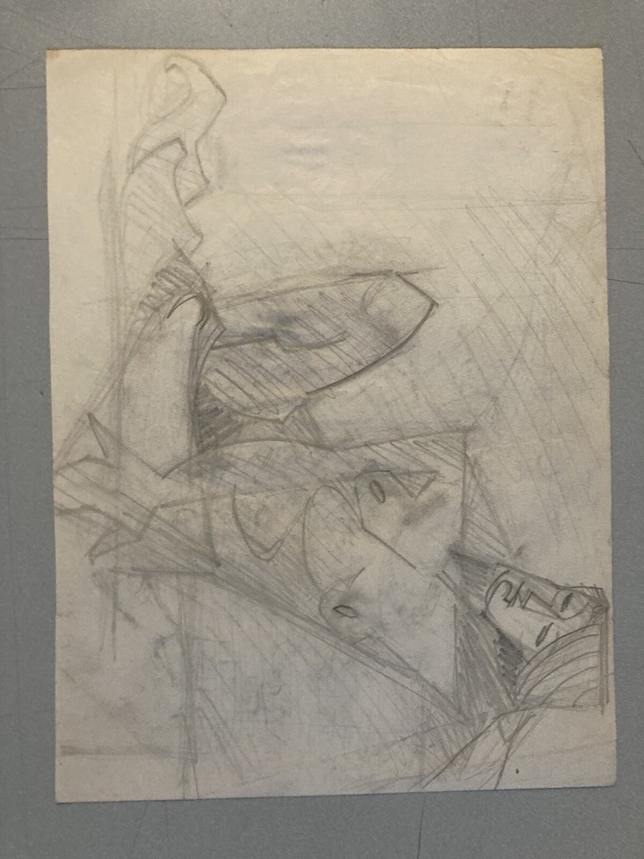 Old Drawing Cubist Art Woman Artist Pencil Elisabeth Ronget Cubism 1950 ...