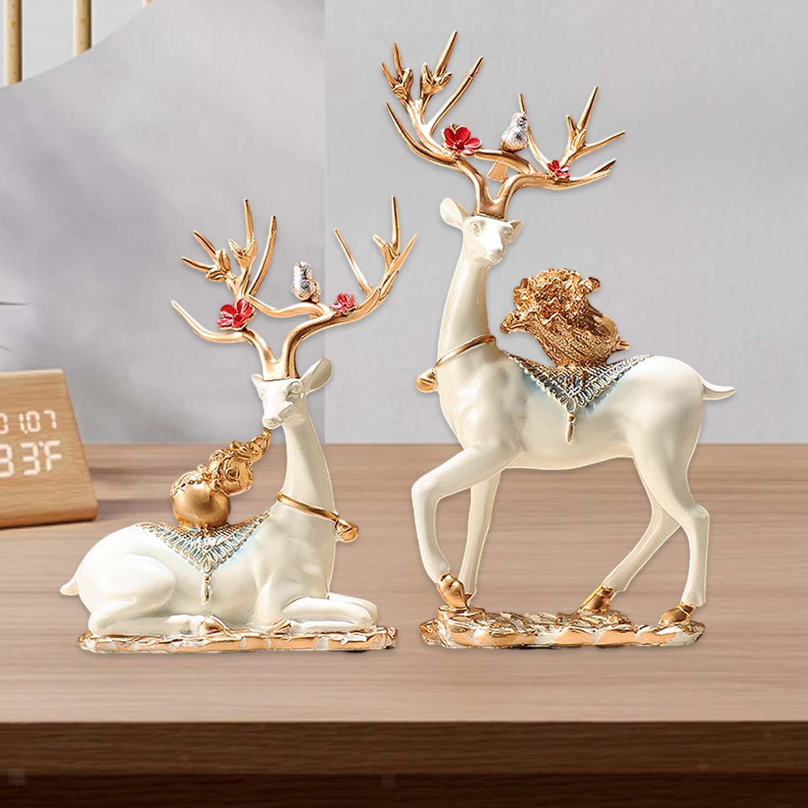 2Pcs Deer Statues Collection Tabletop Ornaments for Cabinet Desk | eBay