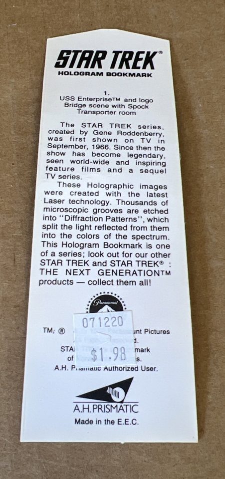 4 Star Trek TNG Hologram Bookmark - A.H. Prismatic Paramount 1992 | eBay