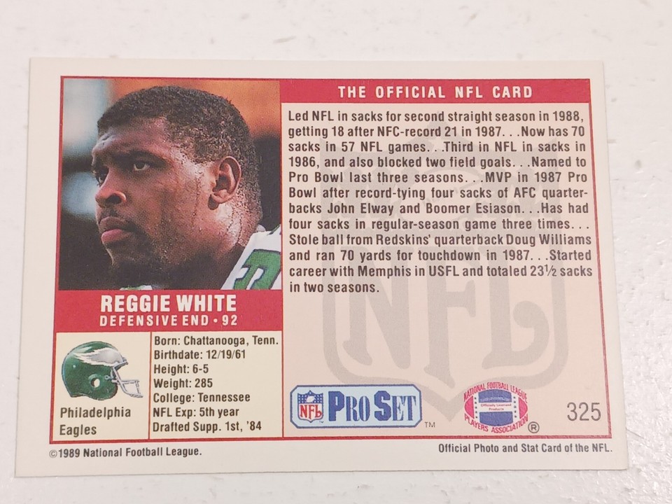 Reggie White Philadelphia Eagles 1989 Pro Set Card #325 | eBay