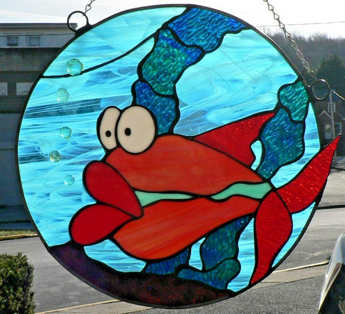 LARGE Stained Glass Big Lips Fish Suncatcher 15" Handmade Vintage | eBay