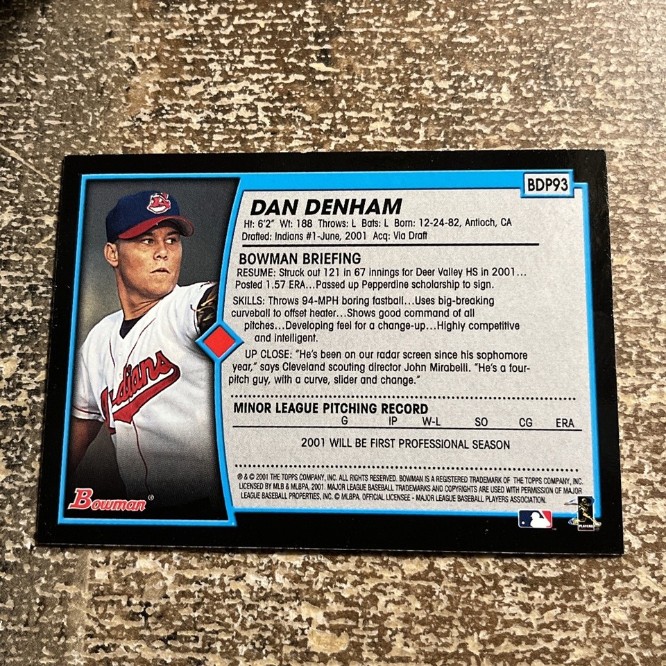 2001 Bowman Draft Picks & Prospects Dan Denham #BDP93 Cleveland Indians ...