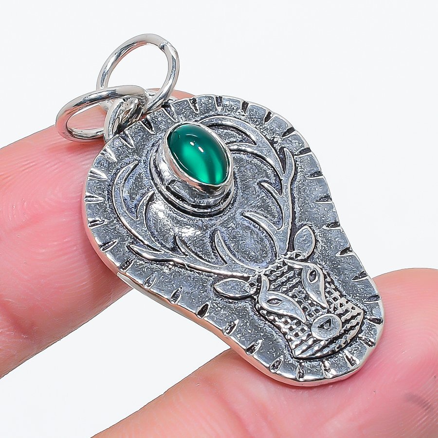 Green Onyx Gemstone Handmade 925 Sterling Silver Jewelry Pendant 1.62 ...