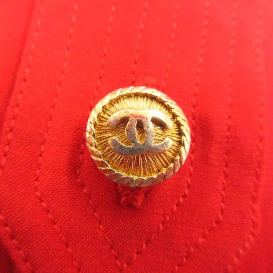 Chanel Coco Mark Cuff Shirt Blouse Long Sleeve Gold Button Red F Women ...