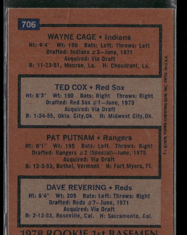 1978 Topps #706 Wayne Cage Ted Cox Pat Putnam Dave Revering | eBay